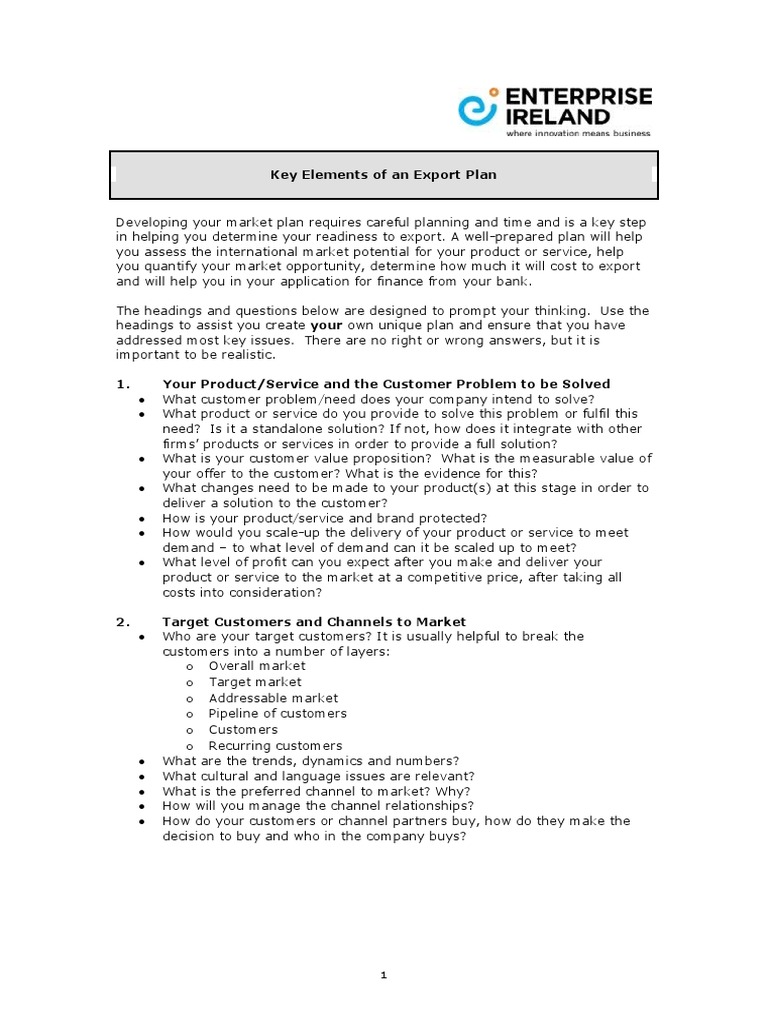 Key Elements of An Export Plan | PDF | Marketing | Sales