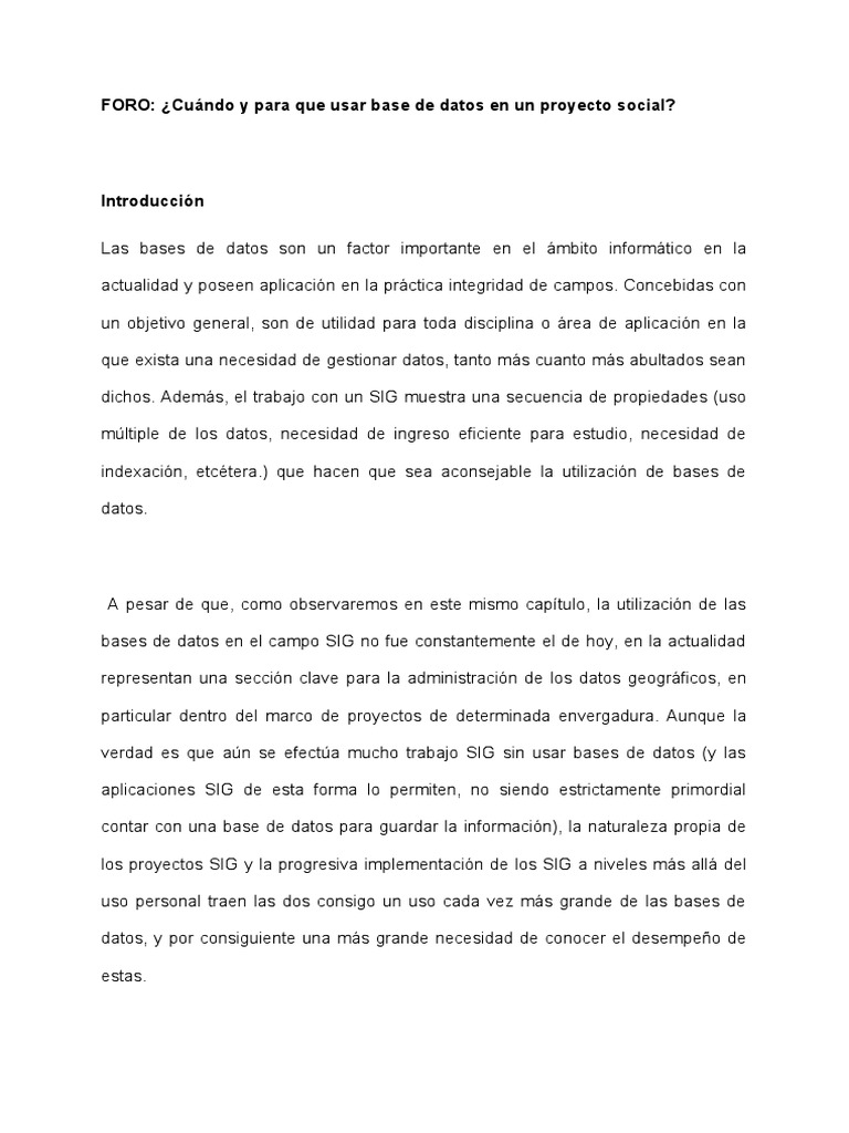 Cuándo y para Que Usar Base de Datos en Un Proyecto Social | PDF ... Cuándo y para Que Usar Base de Datos en Un Proyecto Social | PDF ...