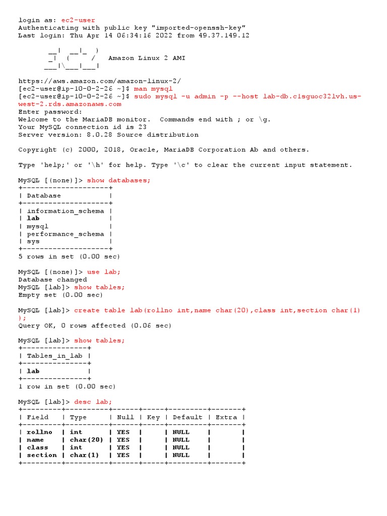 DB Lab Basics | PDF | My Sql | Computer Data