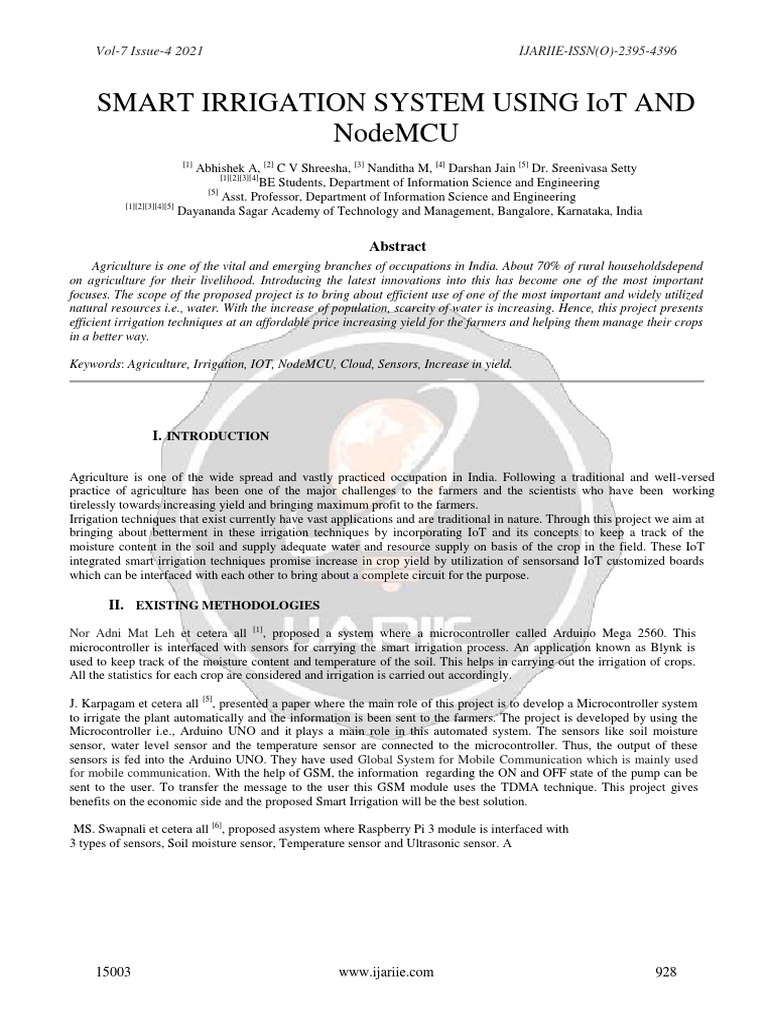 Smart irrigation system using IoT | PDF | Microcontroller | Internet Of ...