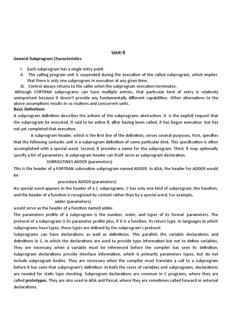 Unit 3 - Principles of Programming Languages | PDF | Subroutine | Parameter (Computer Programming)