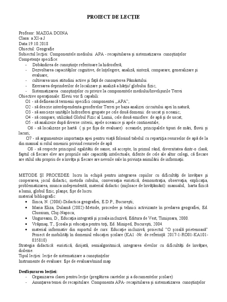 Proiect Lectie | PDF