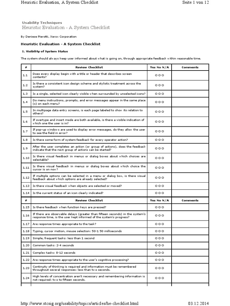 Heuristic Evaluation - A System Checklist | Download Free PDF | Menu (Computing) | Icon (Computing)