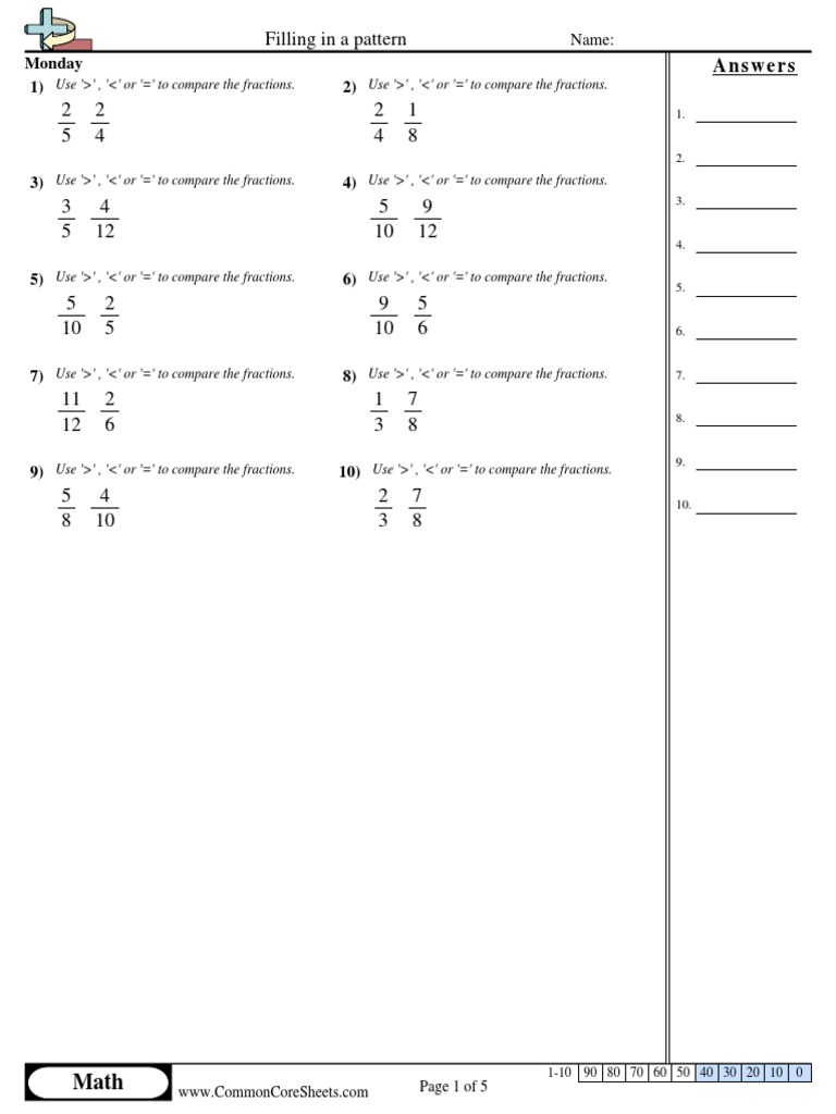 Compare Fractions Answer Key | PDF