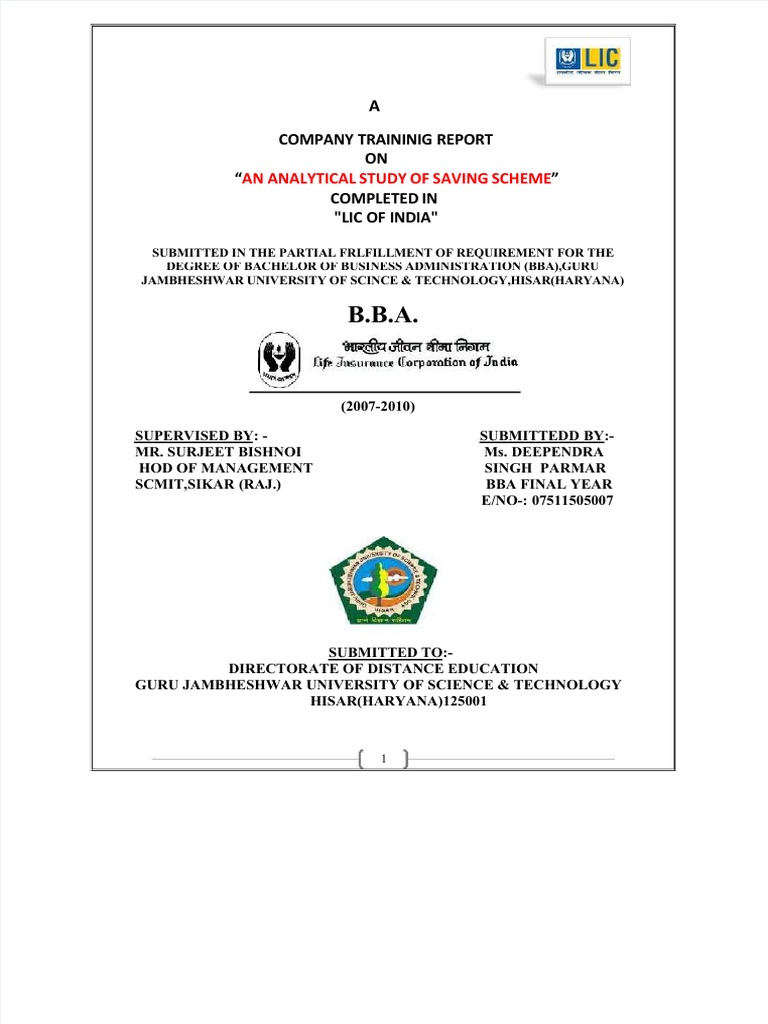 Vdocument - in Lic Project Report by Deependra Compressed | PDF ...