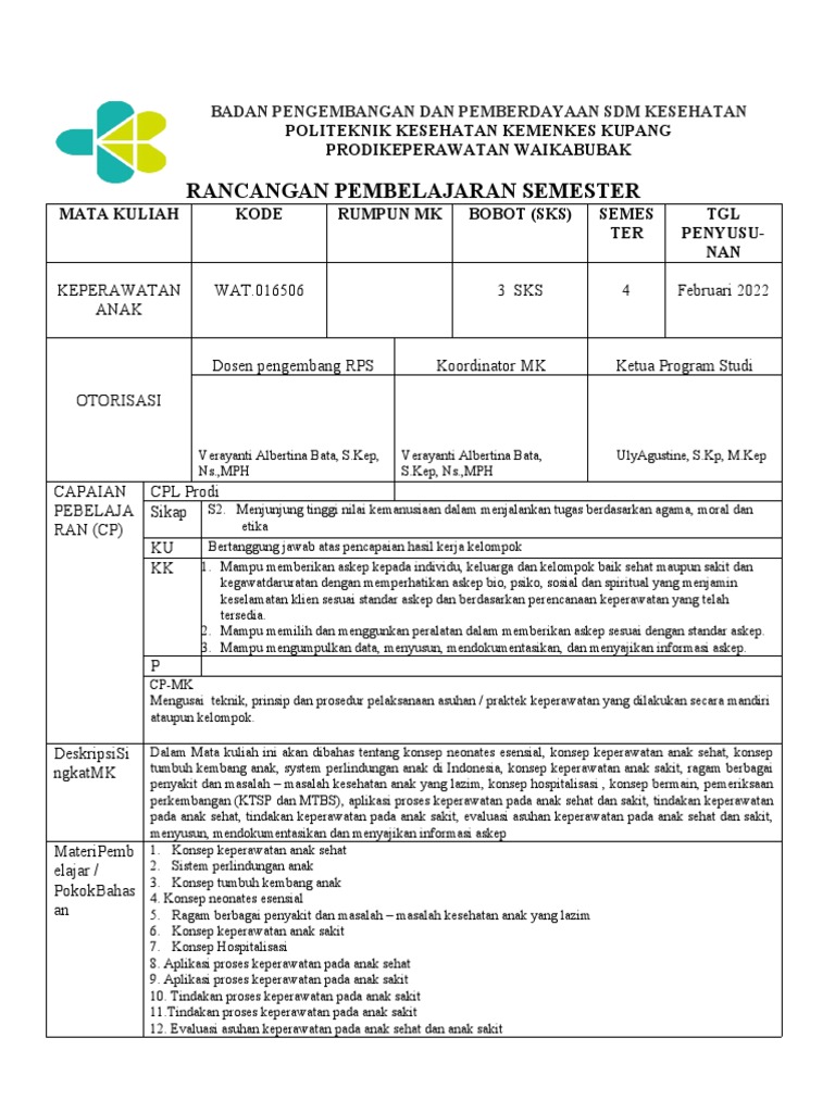 RPS Keperawatan Anak 2021 2022 | PDF