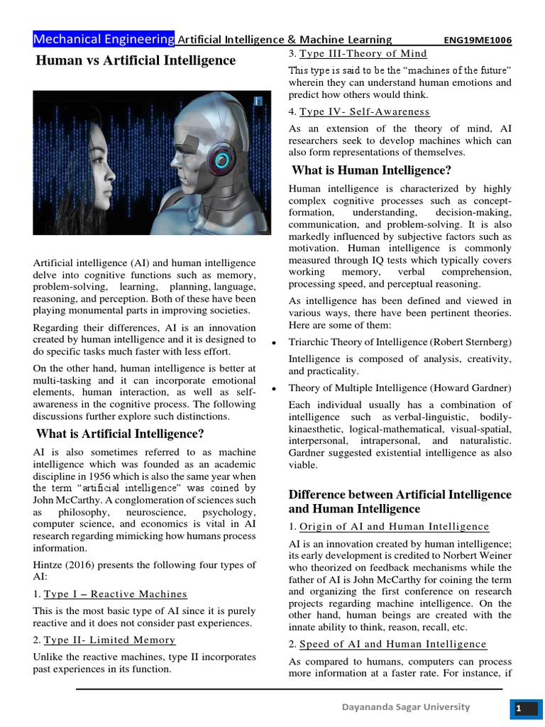 Human Vs Artificial Intelligence | PDF | Intelligence | Artificial ...