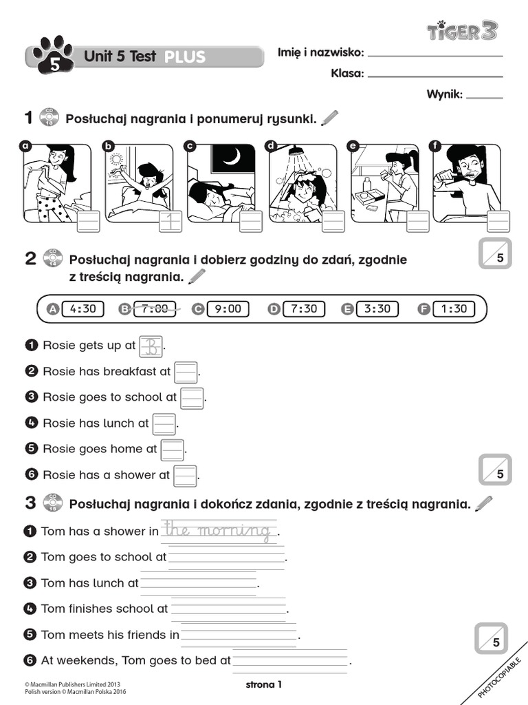 Unit 5 Test: Imię I Nazwisko: Klasa: Wynik: Posłuchaj Nagrania I ...