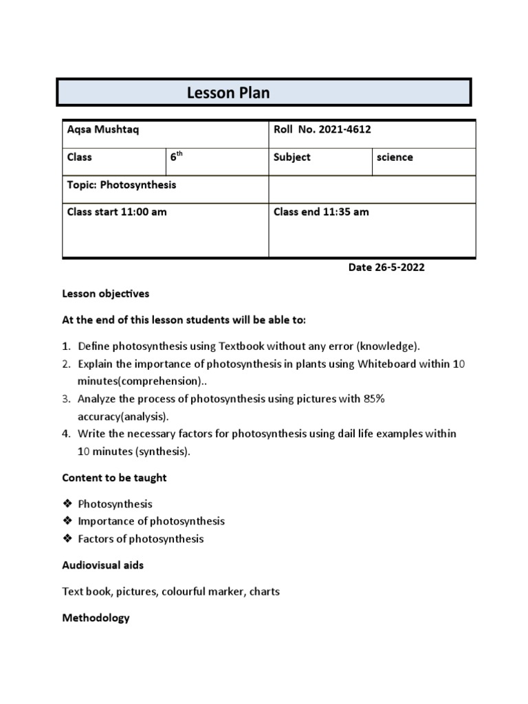 Lesson Plan | PDF | Photosynthesis | Plants