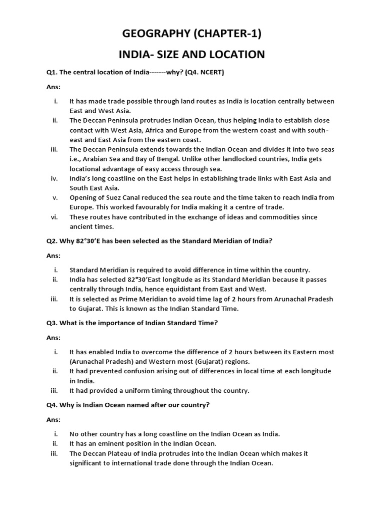 Geography Chapter-1 (India - Size and Location) | PDF | Asia | Trade