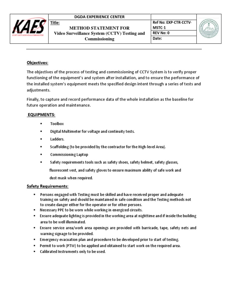 T&C Method Statement For CCTV | PDF | Closed Circuit Television ...