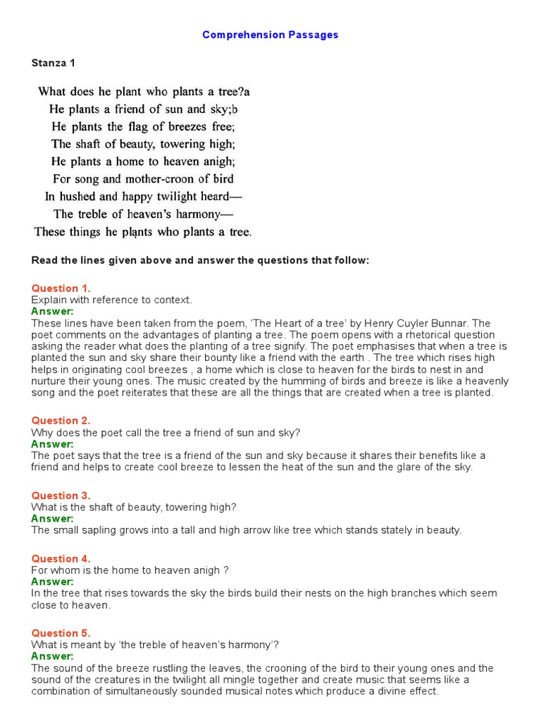 ICSE Treasure Trove Poems Solutions Class 10 Chapter 1 The Heart of A Tree | PDF | Trees | Poetry