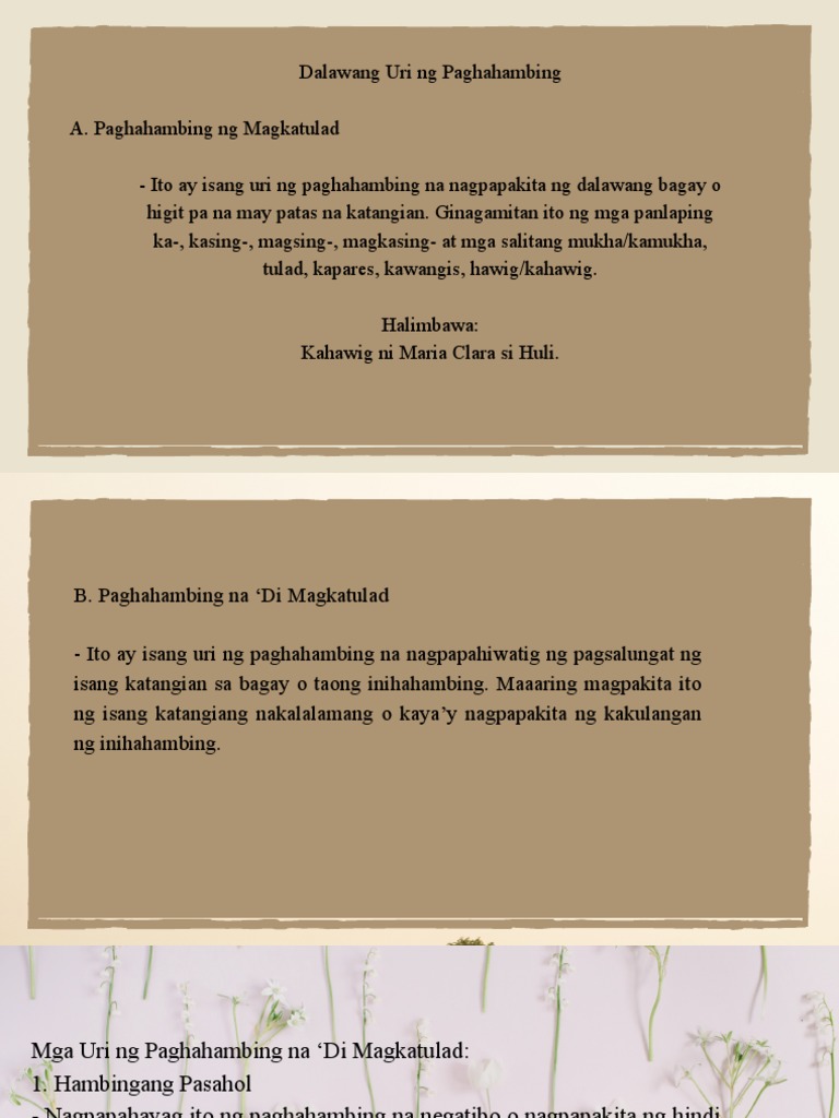 Dalawang Uri Ng Paghahambing a. Paghahambing Ng Magkatulad - Ito Ay ...