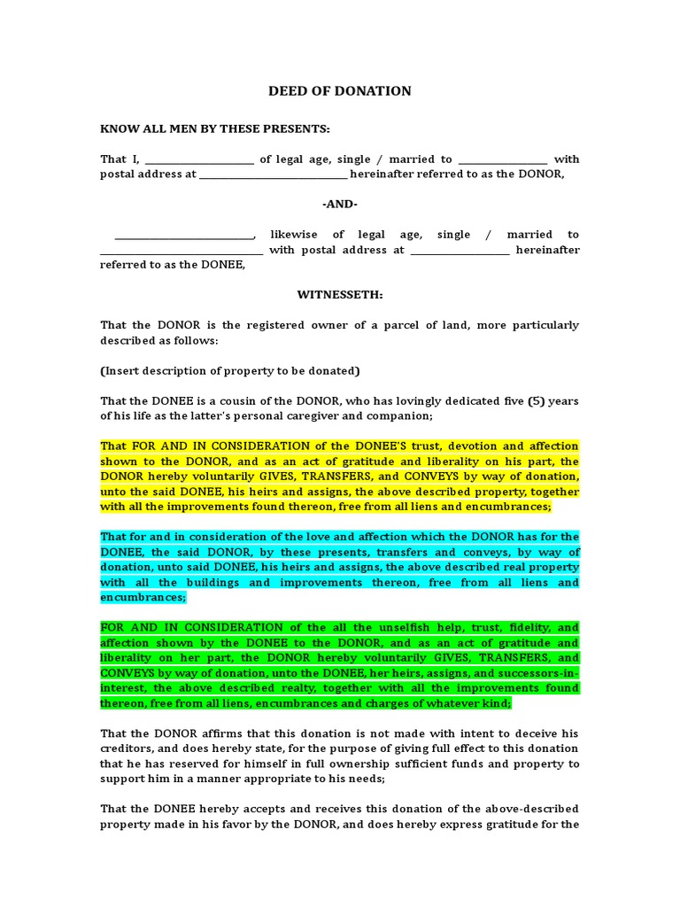 Deed of Donation Template for Property | PDF | Deed | Environmental Law