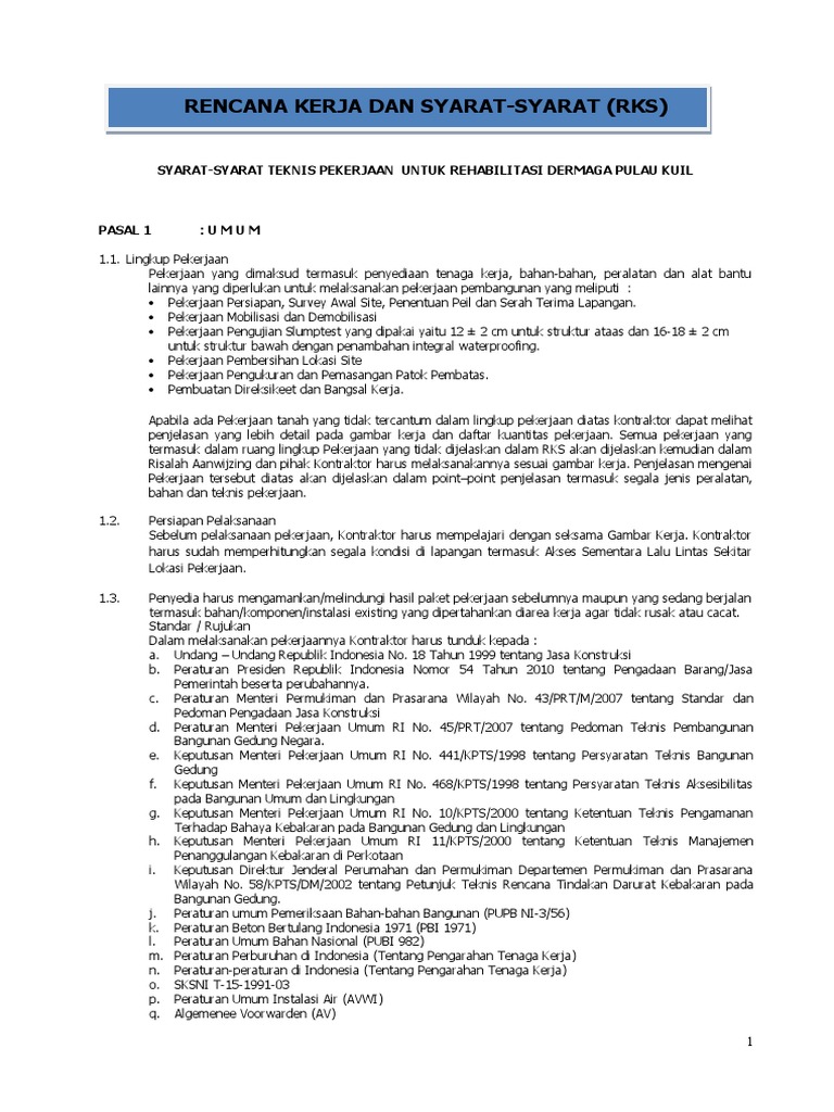 Rencana Kerja Dan Syarat Syarat (RKS) | PDF