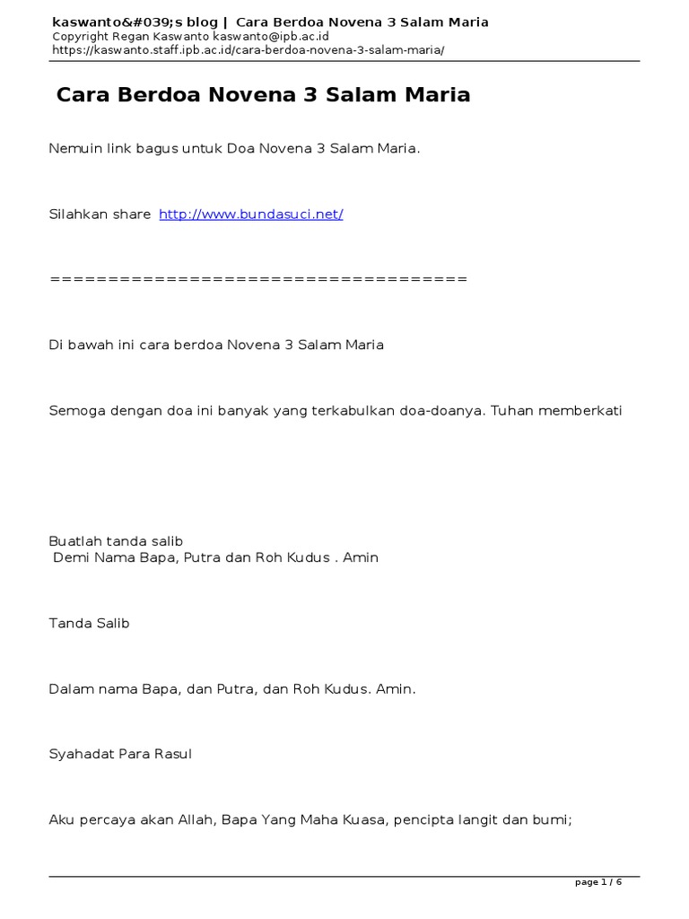 Kaswanto' S Blog - Cara Berdoa Novena 3 Salam Maria | PDF