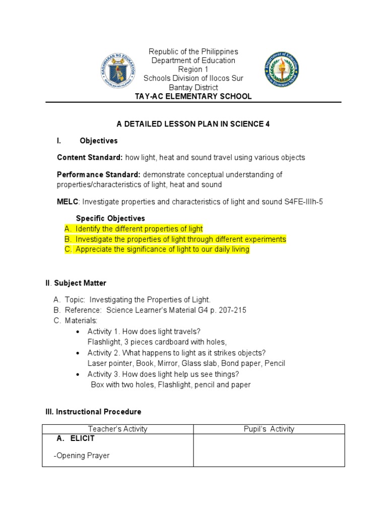 Investigating Properties of Light Lesson | PDF | Reflection (Physics ...