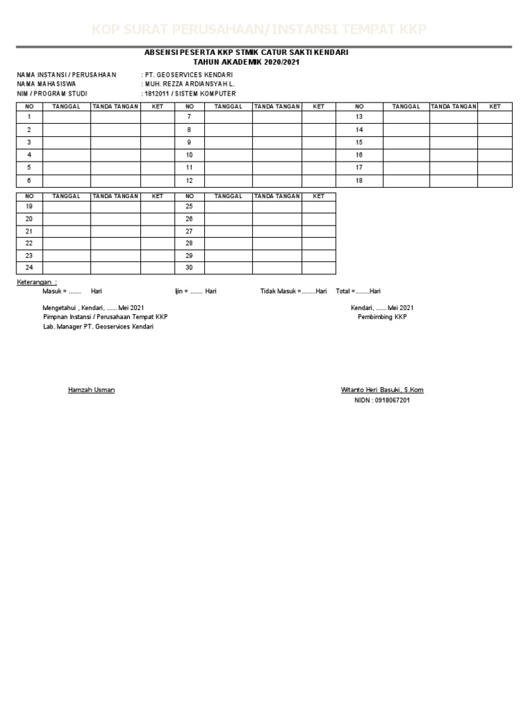 Absensi KKP Pt. Geoservices | PDF