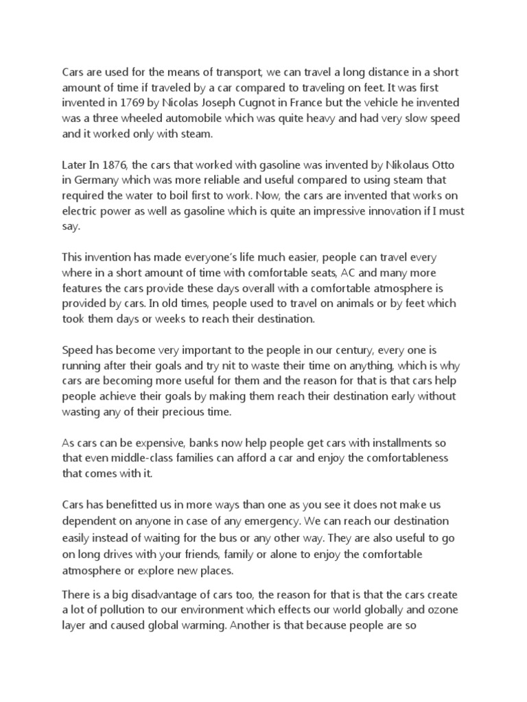 Car Essay | PDF | Car | Land Transport