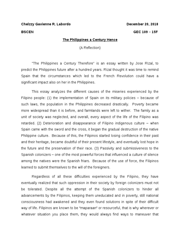 Life and Works of Rizal REFLECTION | PDF | Philippines