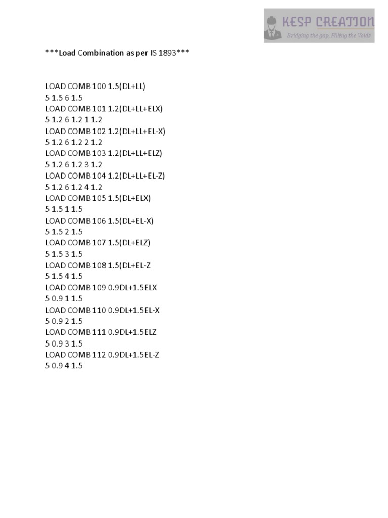 Load Combinations per IS 1893 Standards | PDF | Technology & Engineering