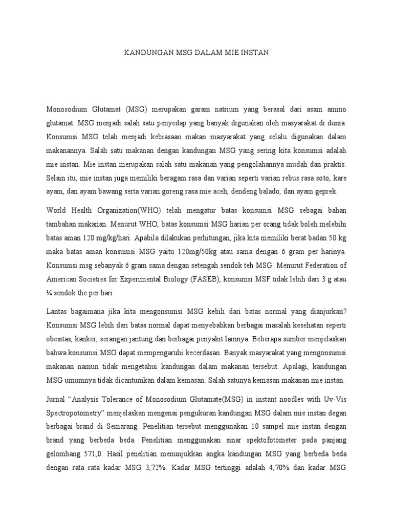 Kandungan MSG Dalam Mie Instan | PDF