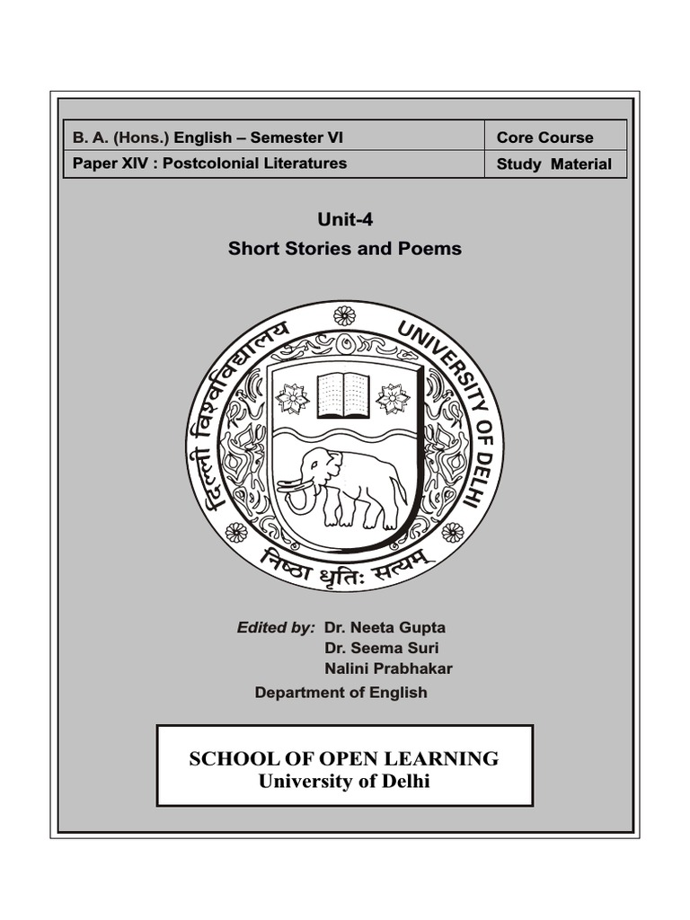 Unit 4 - Short Stories and Poems | PDF | Postcolonialism | Colonialism