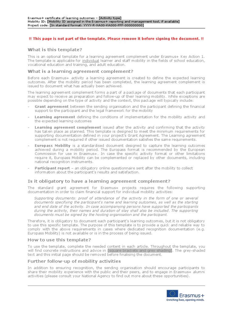 VET - Template1a - Learning Agreement Complement | PDF | Vocational ...