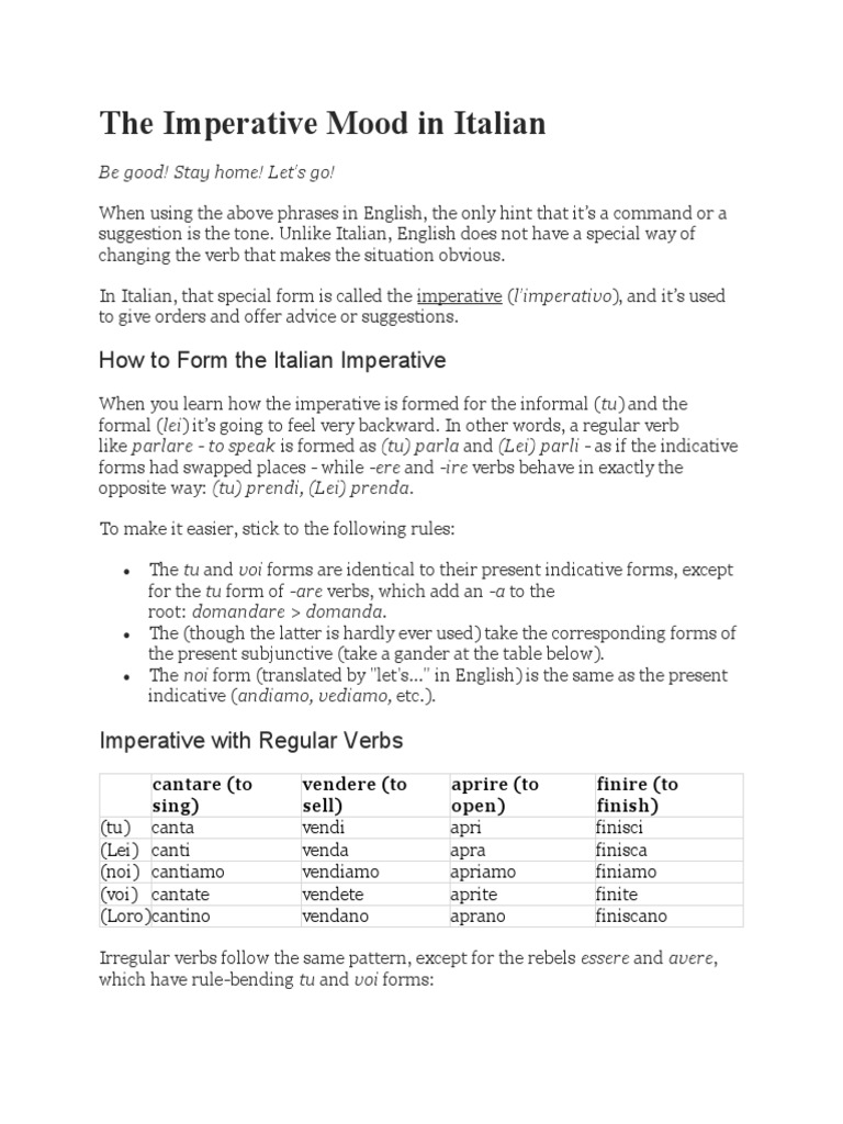 The Imperative Mood in Italian | PDF | Morphology | Semantic Units