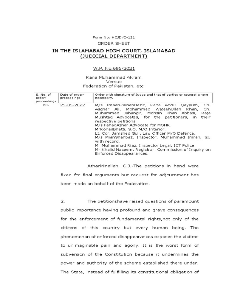 Enforced Disappearance | PDF | Government Of Pakistan | Crime & Violence