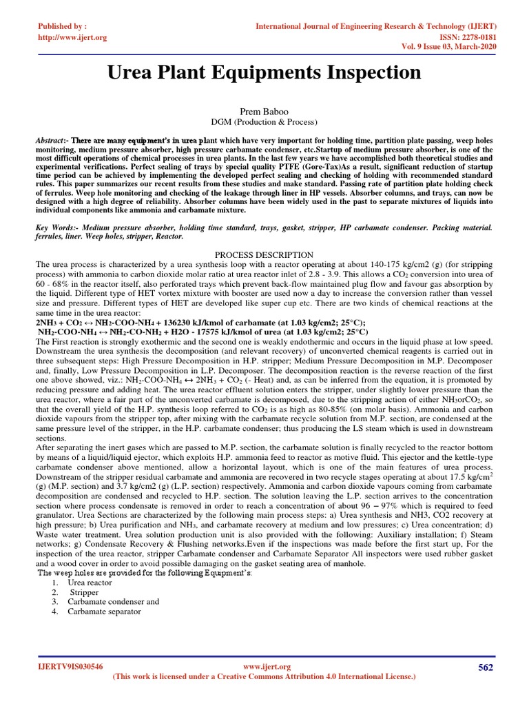 Urea Plant Equipment Inspection | PDF | Urea | Ammonia