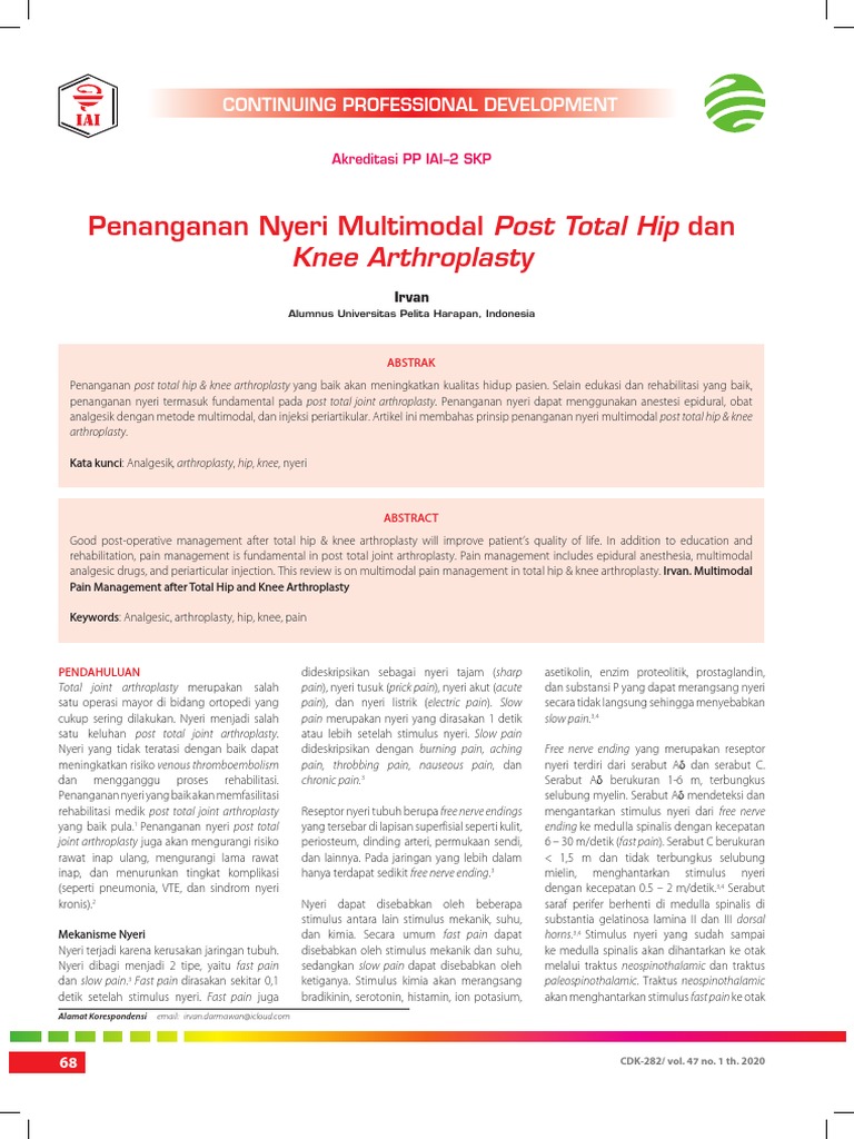 CPD 282-Penanganan Nyeri Multimodal Post Total Hip Dan Knee ... CPD 282-Penanganan Nyeri Multimodal Post Total Hip Dan Knee ...