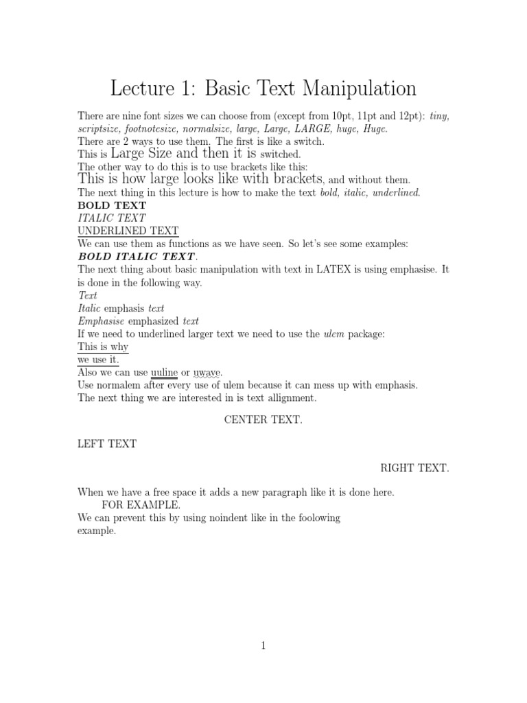 Lecture 1: Basic Text Manipulation: Large Size and Then It Is This Is ...