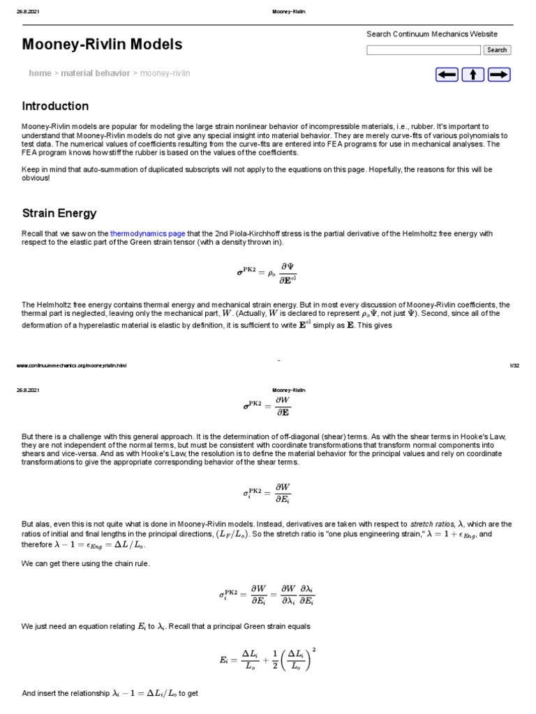 Mooney Rivlin | PDF | Mechanics | Materials Science