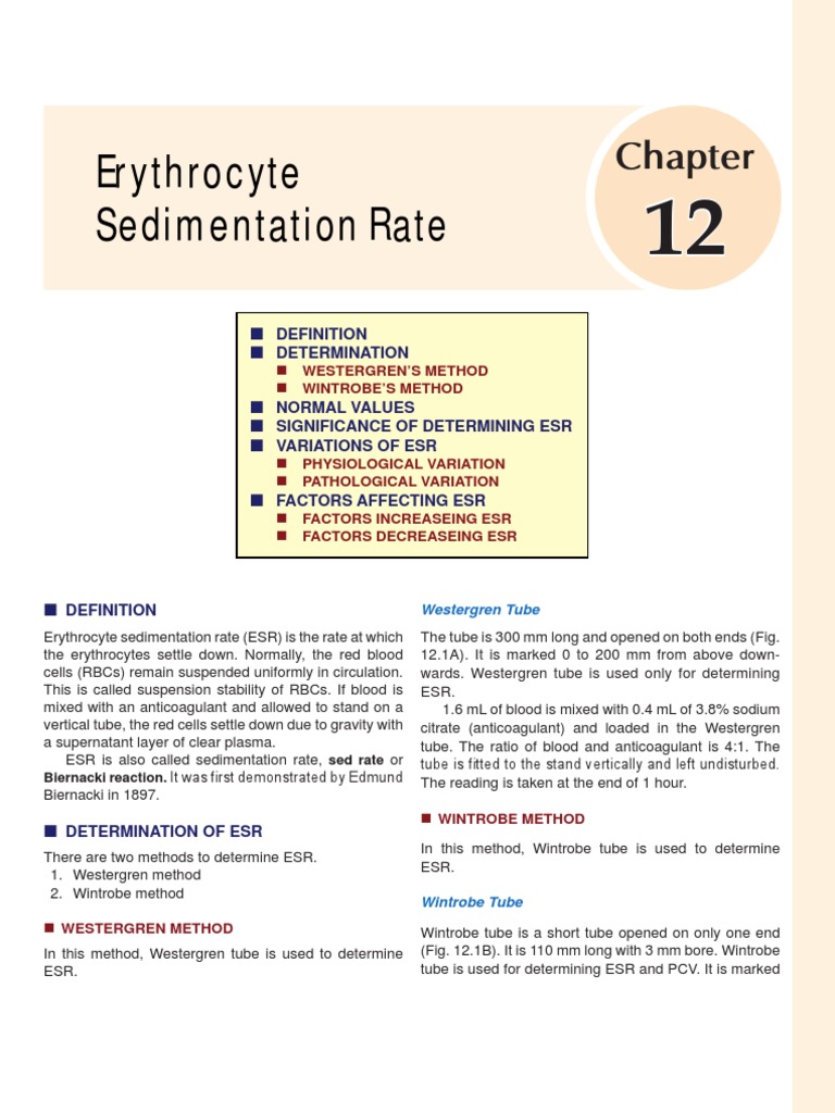 Erythrocyte Sedimentation Rate: Definition Determination | PDF | Blood ...