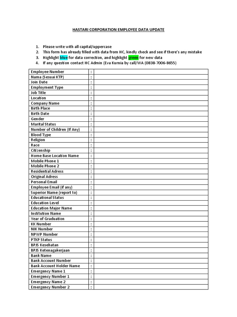 Formulir Pekerja Hastari Corporation | PDF | Career & Growth | Social ...