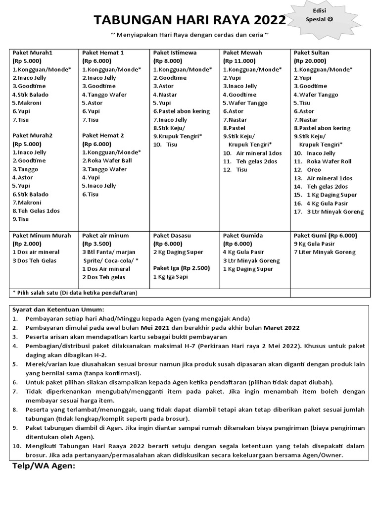 Paket Tabungan Lebaran 2022 | PDF | Memasak, Makanan, & Anggur