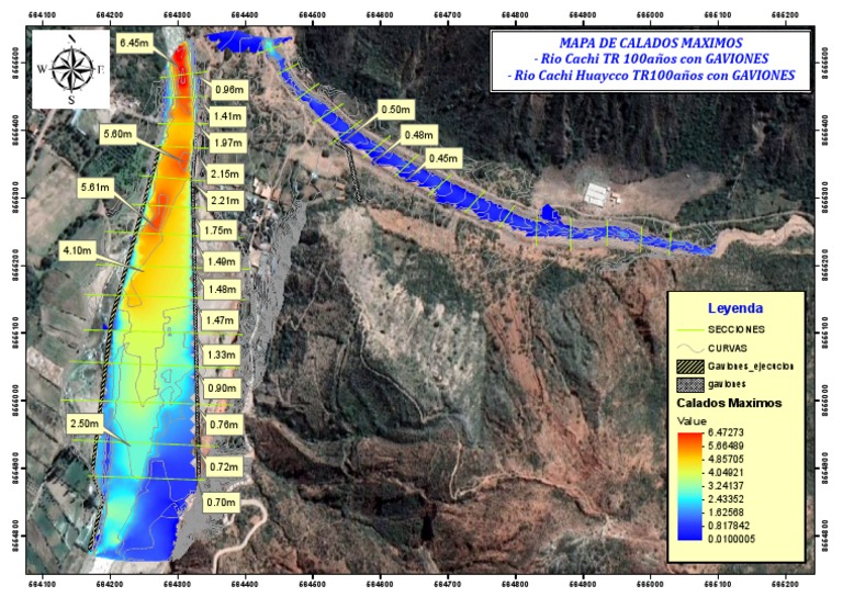 Mapa de Calado Maximo Rio CACHI RIO CACHIHUAYCCO CON GAVIONES MARGEN ...