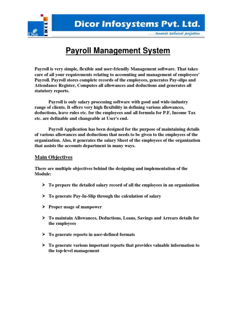 Payroll Management System: Main Objectives | PDF | Payroll | Databases