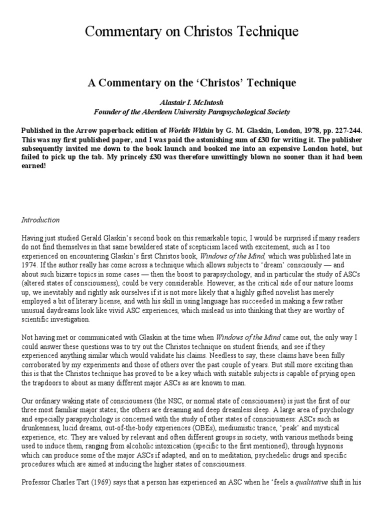 Christos Technique | PDF | Experience | Dream