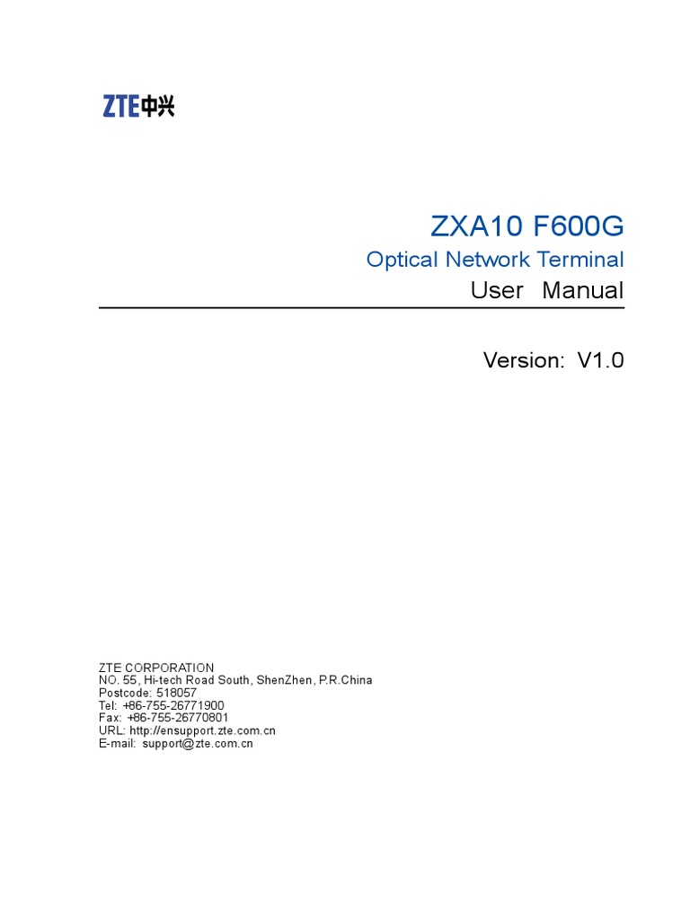 SJ-20110303201652-001-ZXA10 F600G (V1.0) Optical Network Terminal User Manual | PDF | License ...