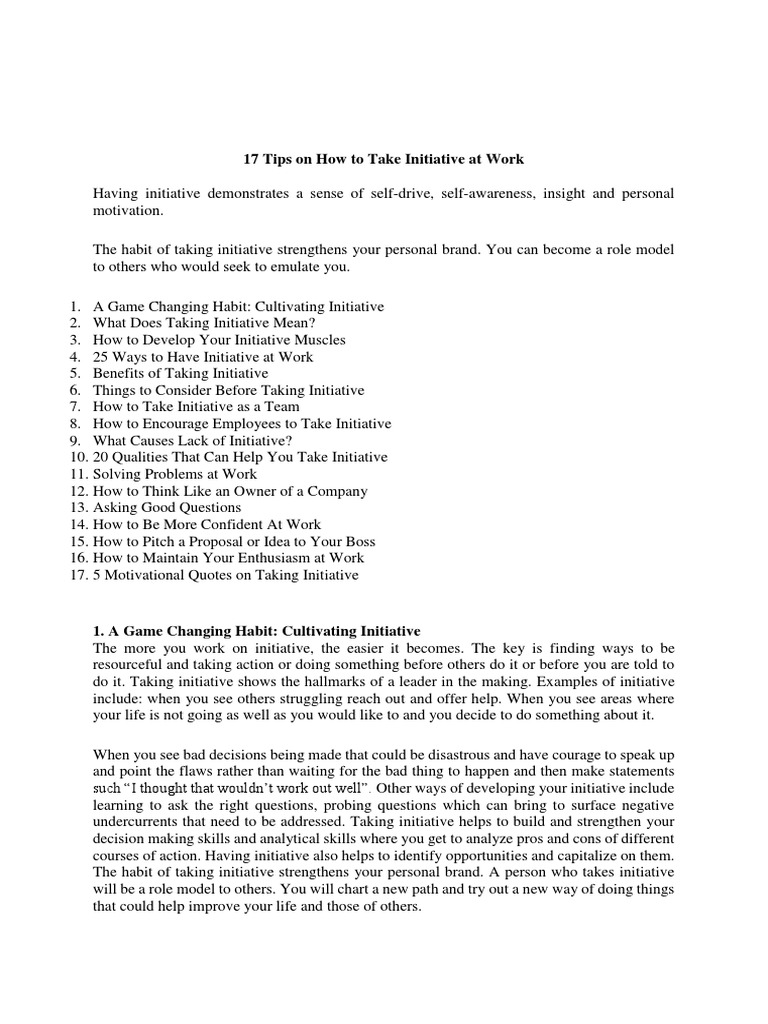 17 Tips to Cultivate Initiative at Work: A Comprehensive Guide to ...