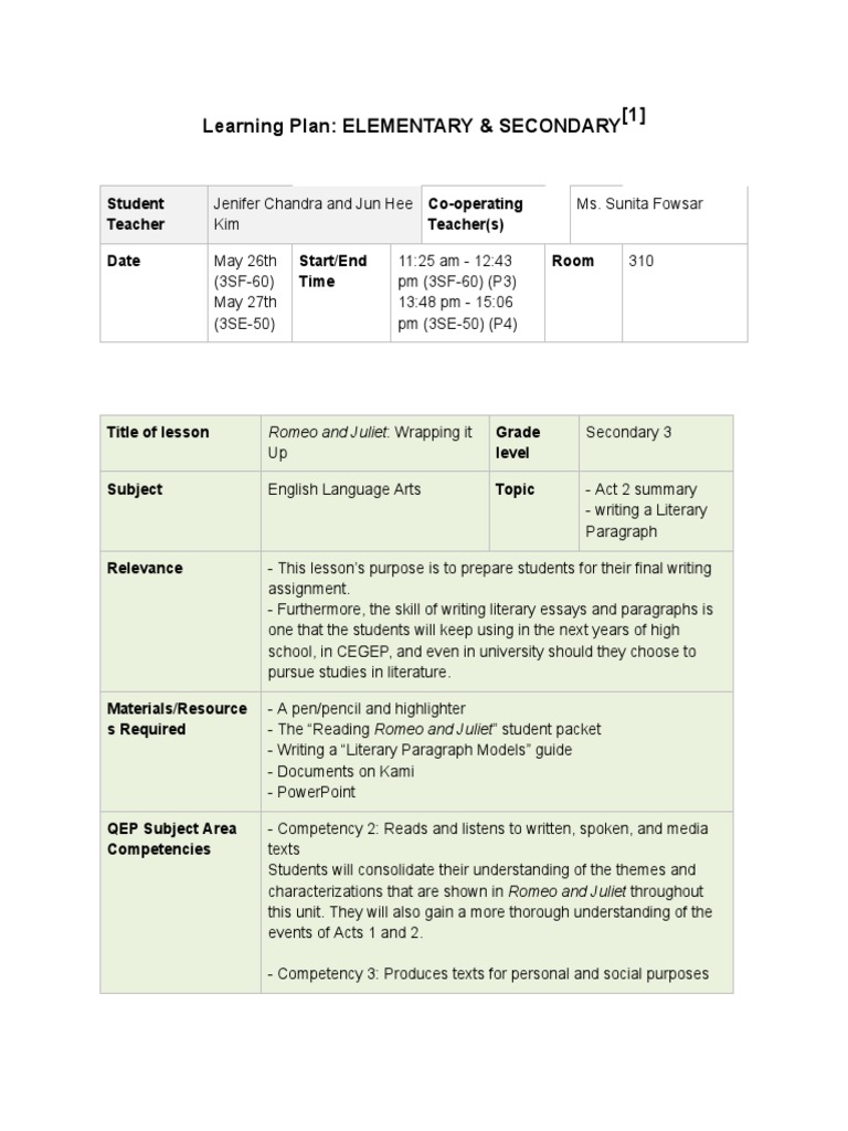 Romeo and Juliet Lesson Plan Overview | PDF | Romeo And Juliet | Essays