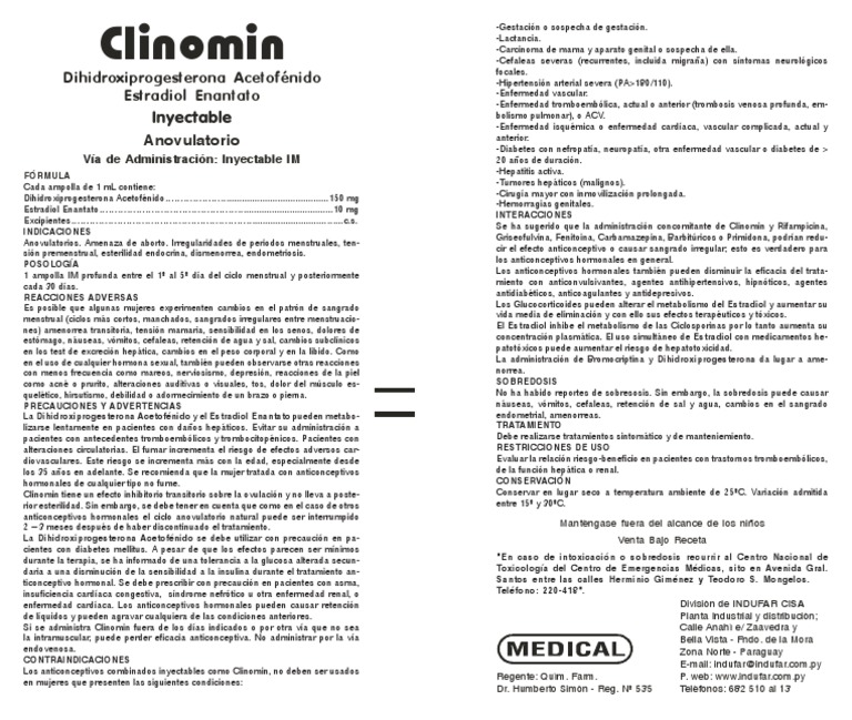 Clinomin inyectable anovulatorio | PDF | Estradiol | Química