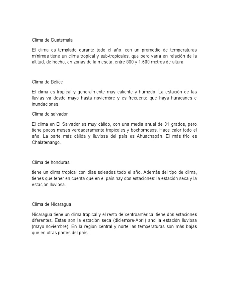 Climas de Centroamérica: Guía Completa | PDF | Clima | Clima templado