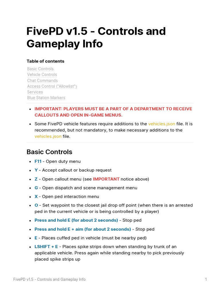 FivePD v1.5 Controls & Gameplay Guide | PDF | Software | Computing