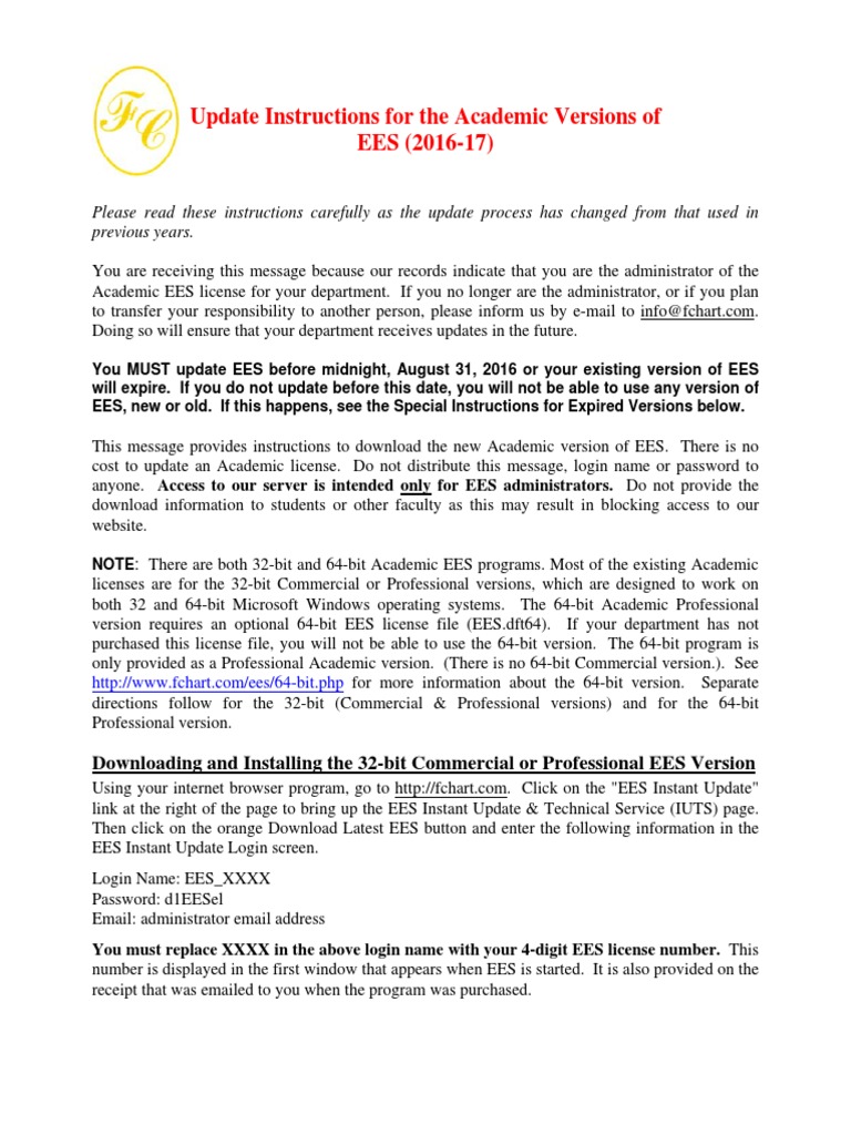 Update Instructions For The Academic Versions of EES (2016-17) | PDF | 64 Bit Computing ...