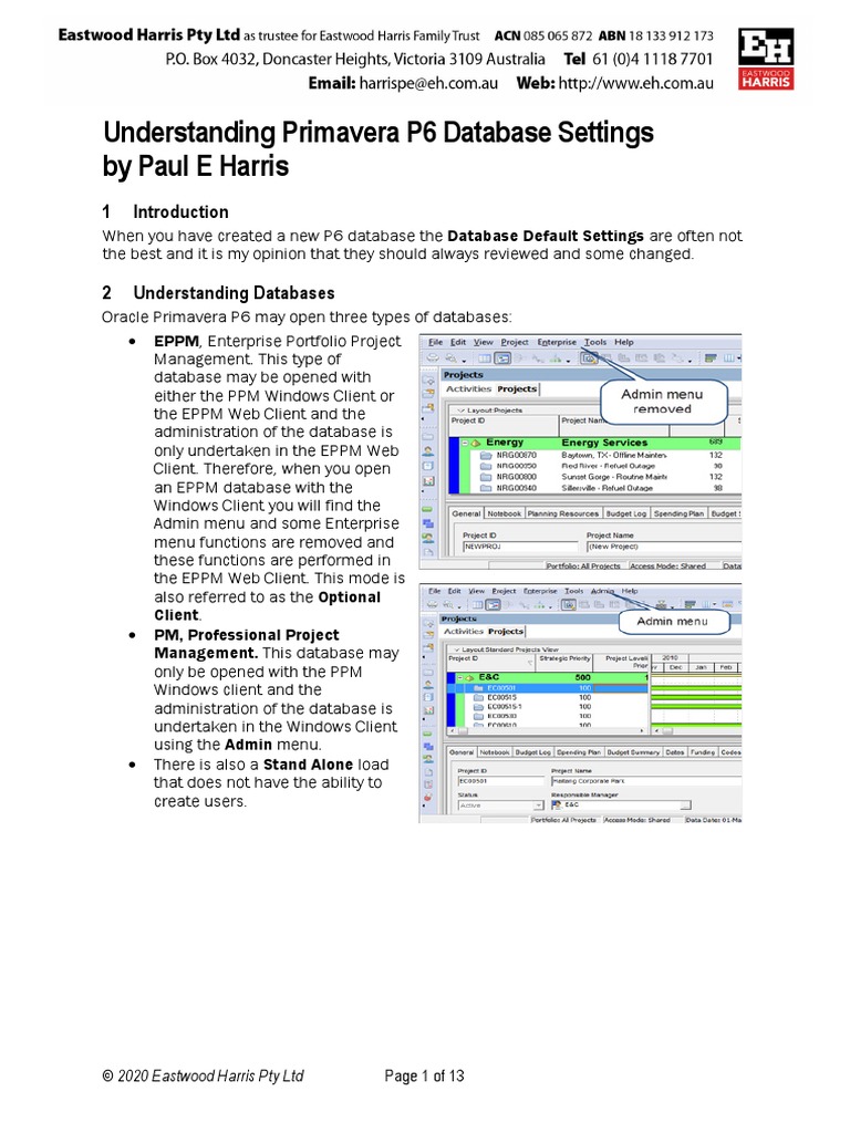 Understanding Primavera P6 Database Settings by Paul E Harris | PDF ...