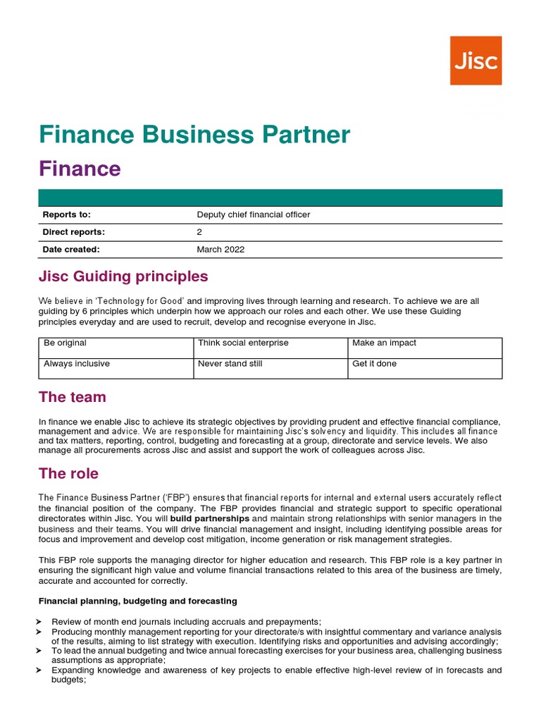 JD - Finance Business Partner | PDF | Chief Financial Officer | Business