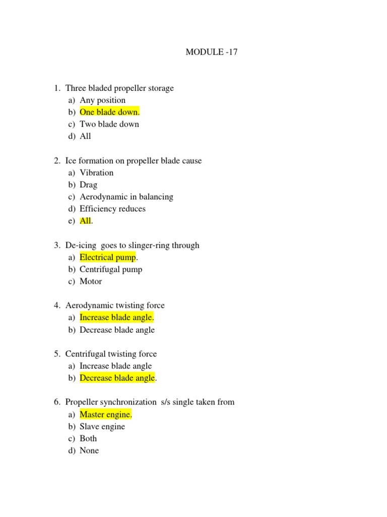 Module 17 All Questions | PDF | Propeller | Turbocharger